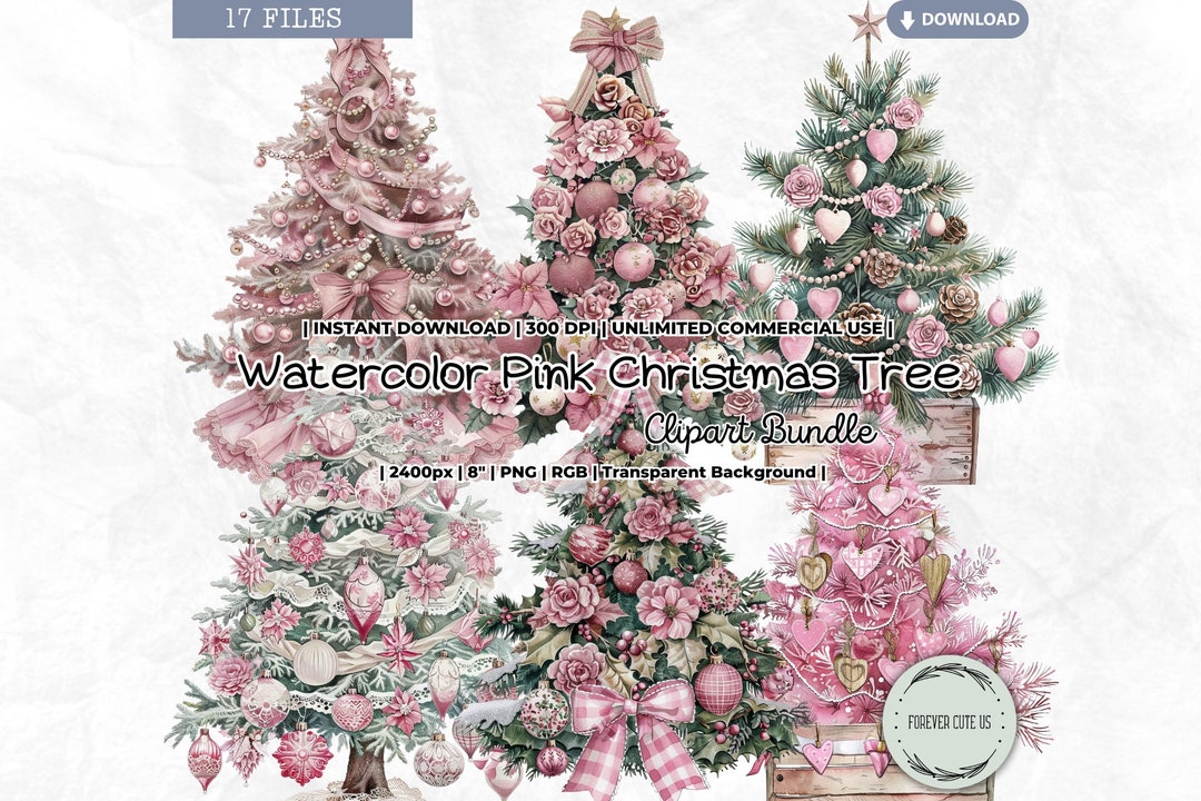 Watercolor Pink Christmas Tree Clipart, Pinkmas Clipart, Pink Winter ...