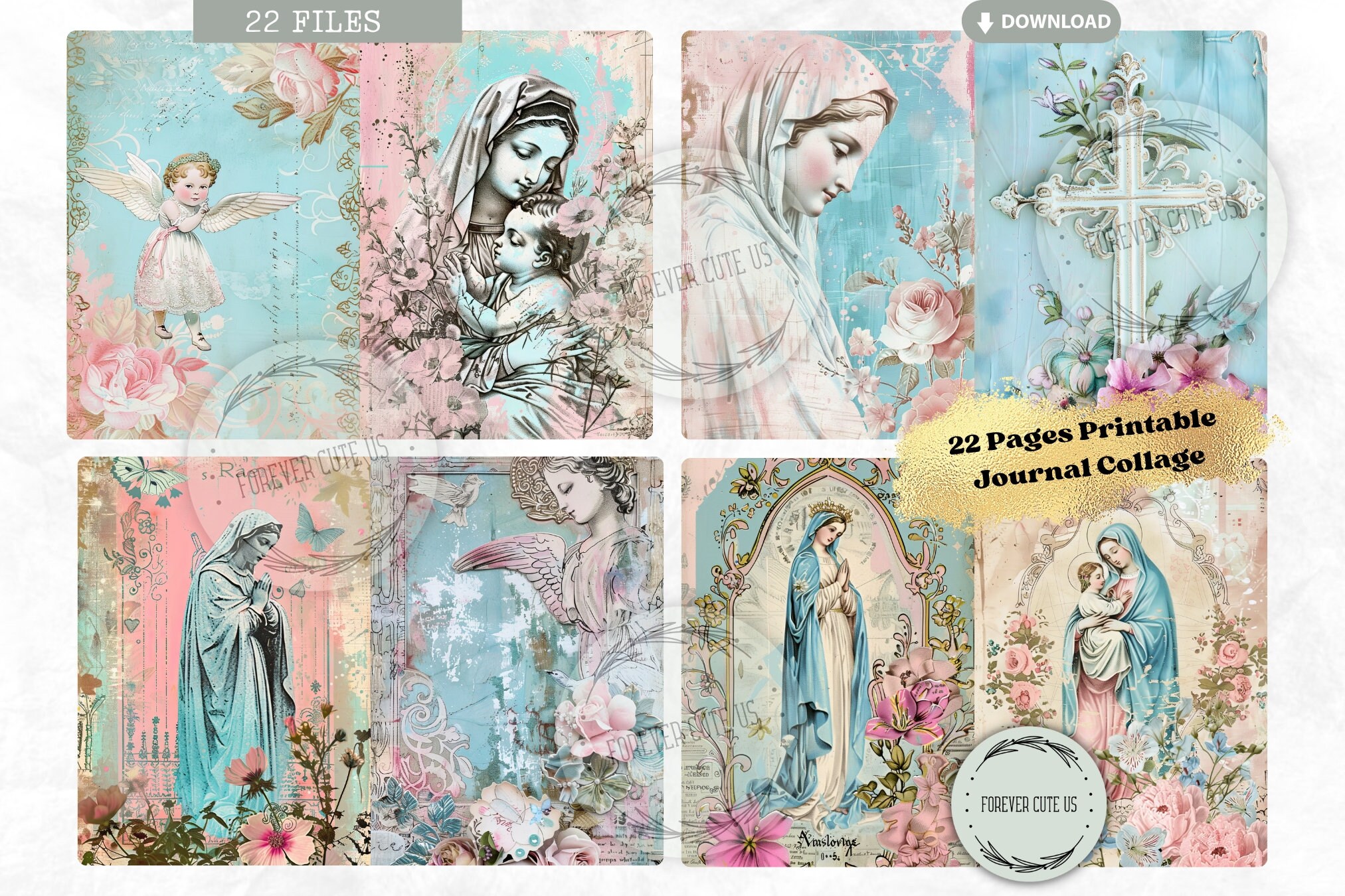 Shabby Faith Junk Journal Collage Set, Holy Mother Mary, Virgin Mary ...