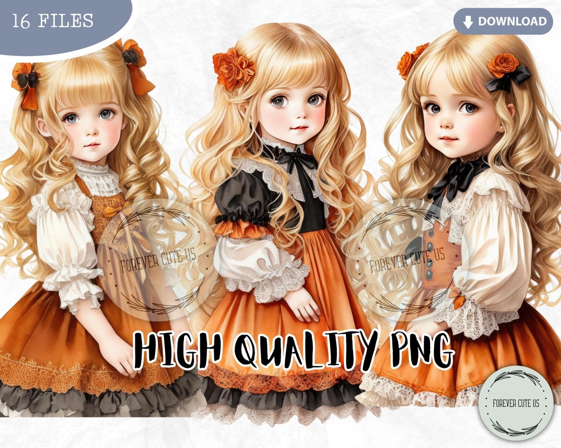 Cute Halloween Girl Clipart Set Fall Autumn Thanksgiving - Etsy