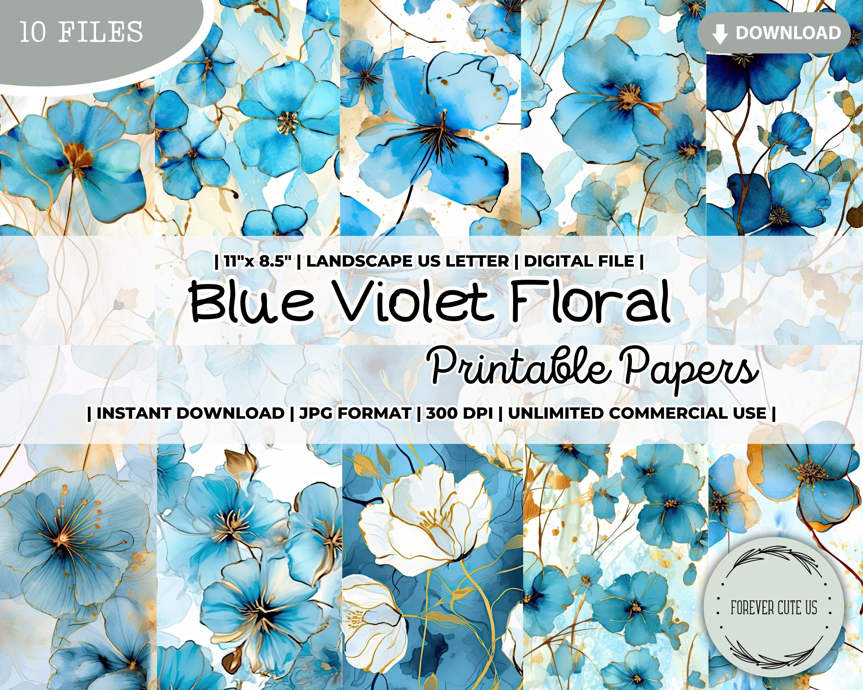 Blue Violet Floral Printable Paper Viola Marble Japanese - Etsy