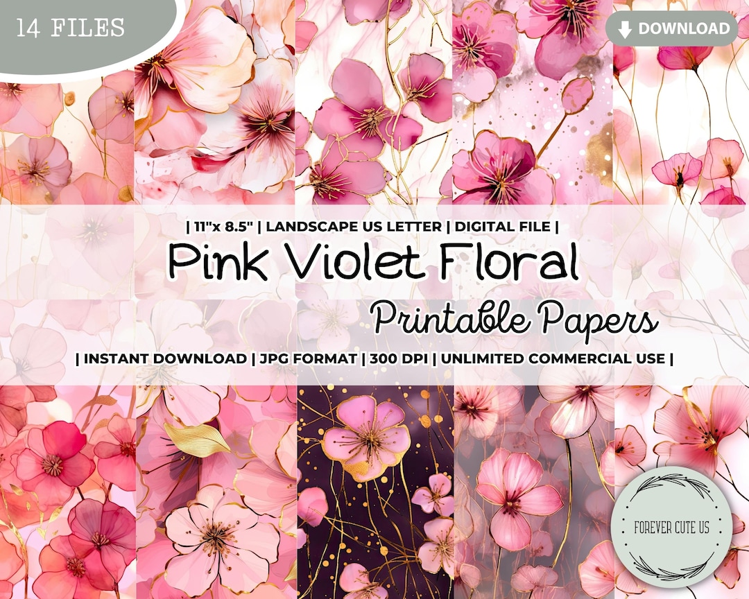 Pink Violet Floral Printable Paper, Viola, Marble, Japanese Patterns ...