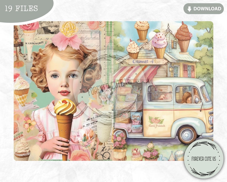 Vintage Summer Ice Cream Junk Journal Collage Sheet Retro - Etsy