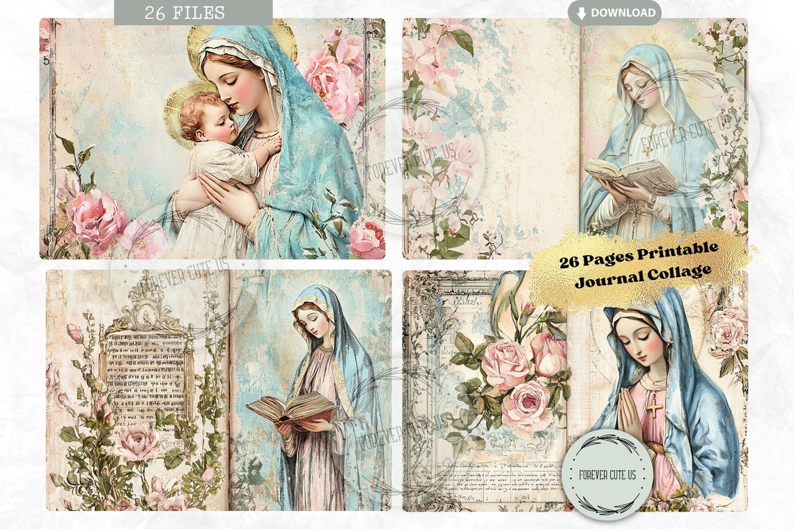 Mercy Mary Junk Journal Collage Sheet, Blessed Mother Mary Jesus ...