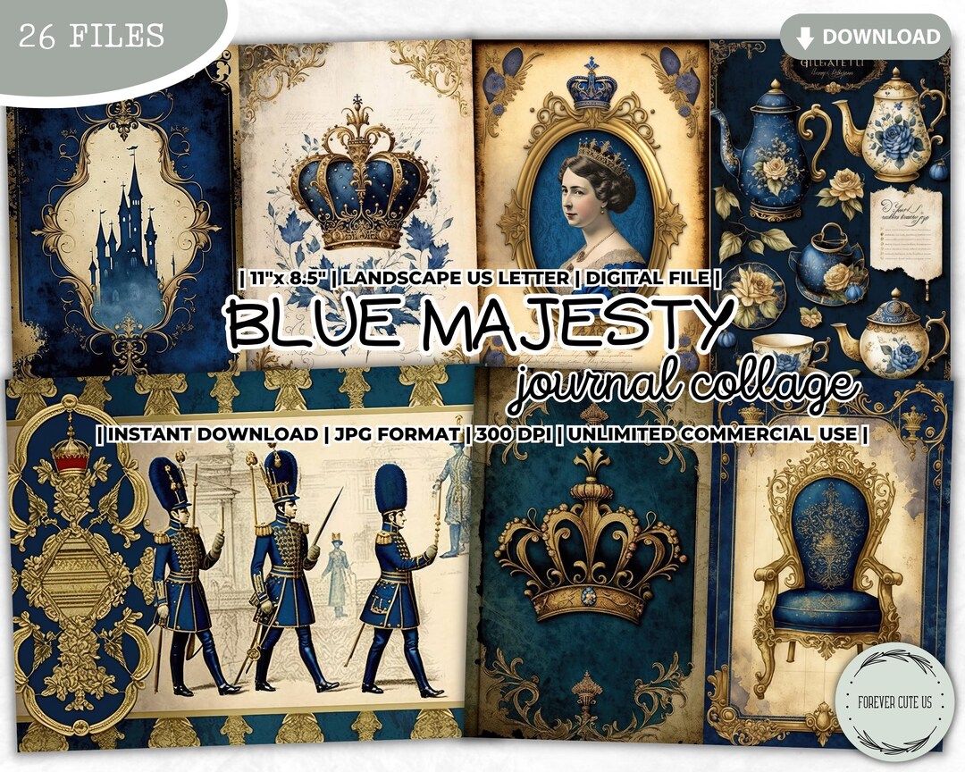 Blue Majesty Junk Journal Collage Sheet, Vintage, Shabby Chic, Royal ...