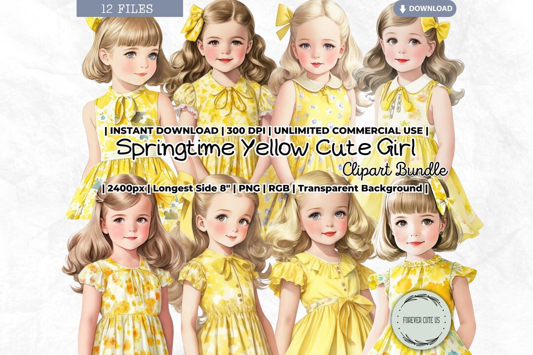 Springtime Yellow Cute Girl Clipart, Spring, Summer, Shabby, Fashion ...