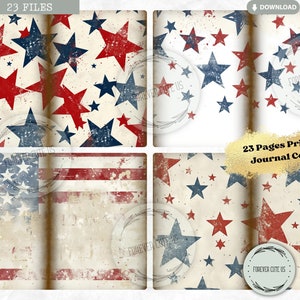 Patriotic Stars Junk Journal Collage Sheet, Fourth of July, Flag ...