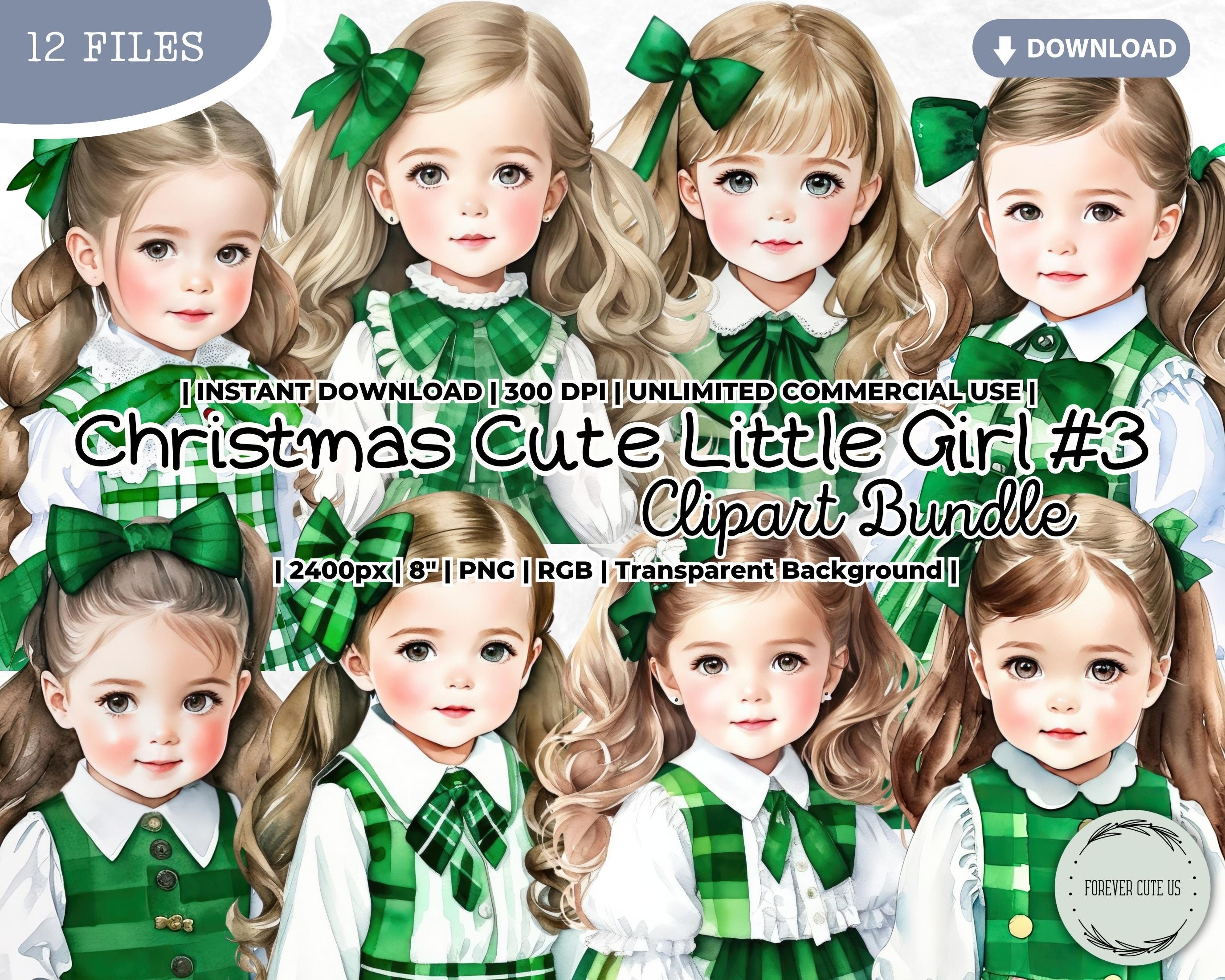 Christmas Cute Little Girl Clipart Holidays Plaid Dress - Etsy