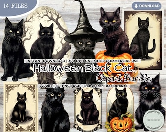 Vintage Halloween Black Cat PNG Instant Download - Etsy