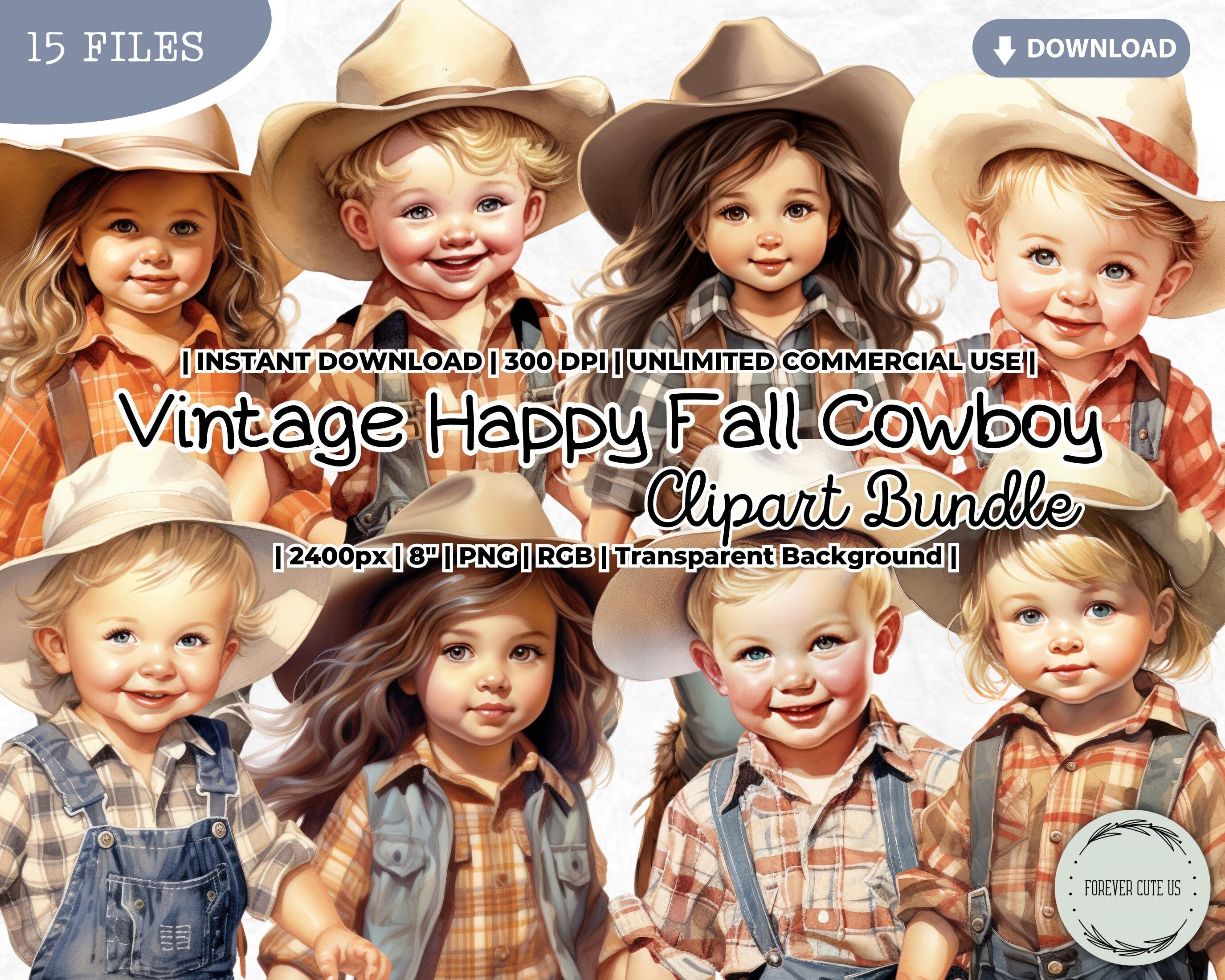 Vintage Happy Fall Cowboy Clipart Bundle Western Autumn - Etsy