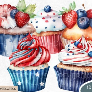 Patriotic Cupcake Clipart Bundle, Watercolor Cupcake, Cupcake Clipart ...