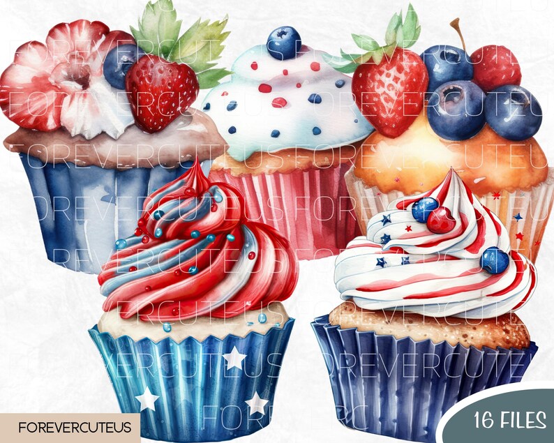 Patriotic Cupcake Clipart Bundle Watercolor Cupcake Cupcake - Etsy