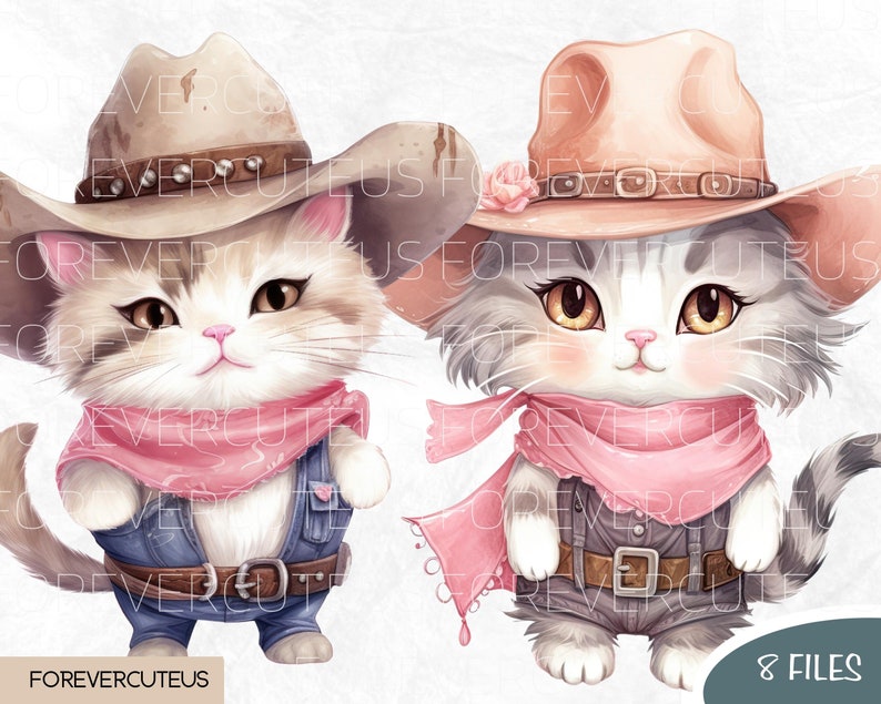 Cowgirl Cat Clipart Bundle Cowboy Girl Clipart Watercolor - Etsy