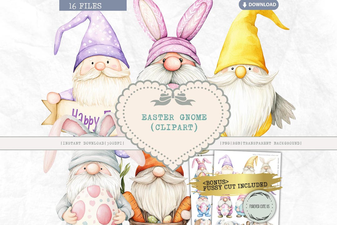 Easter Gnome Clipart, Cute Gnome, Watercolor, Bunny, Chick, Eggs ...