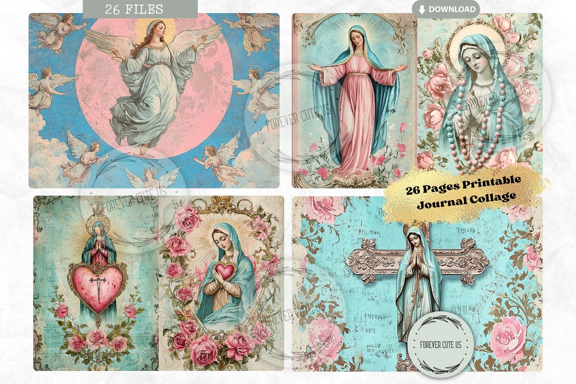 Mercy Mary Junk Journal Collage Sheet, Blessed Mother Mary Jesus ...