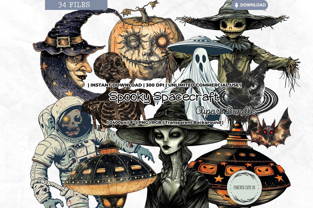 Spooky Spacecraft Clipart, Space Alien, UFO, Halloween, Celestial ...
