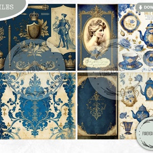 Blue Majesty Junk Journal Collage Sheet, Vintage, Shabby Chic, Royal ...