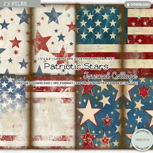 Patriotic Stars Junk Journal Collage Sheet, Fourth of July, Flag ...