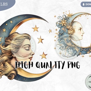 Vintage Moon Goddess Clipart, Moon Motifs, Moonlight, Star, Victorian ...