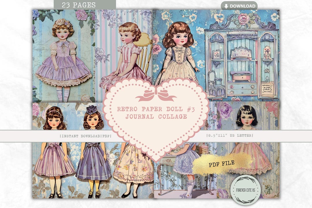 Retro Paper Doll Journal Collage Sheet, Vintage Paper Doll Images ...