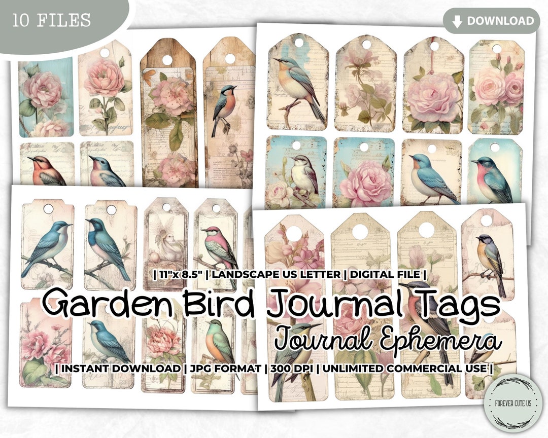 Garden Bird Tag, Junk Journal Ephemera, Label, Bird Ephemera, Bird ...