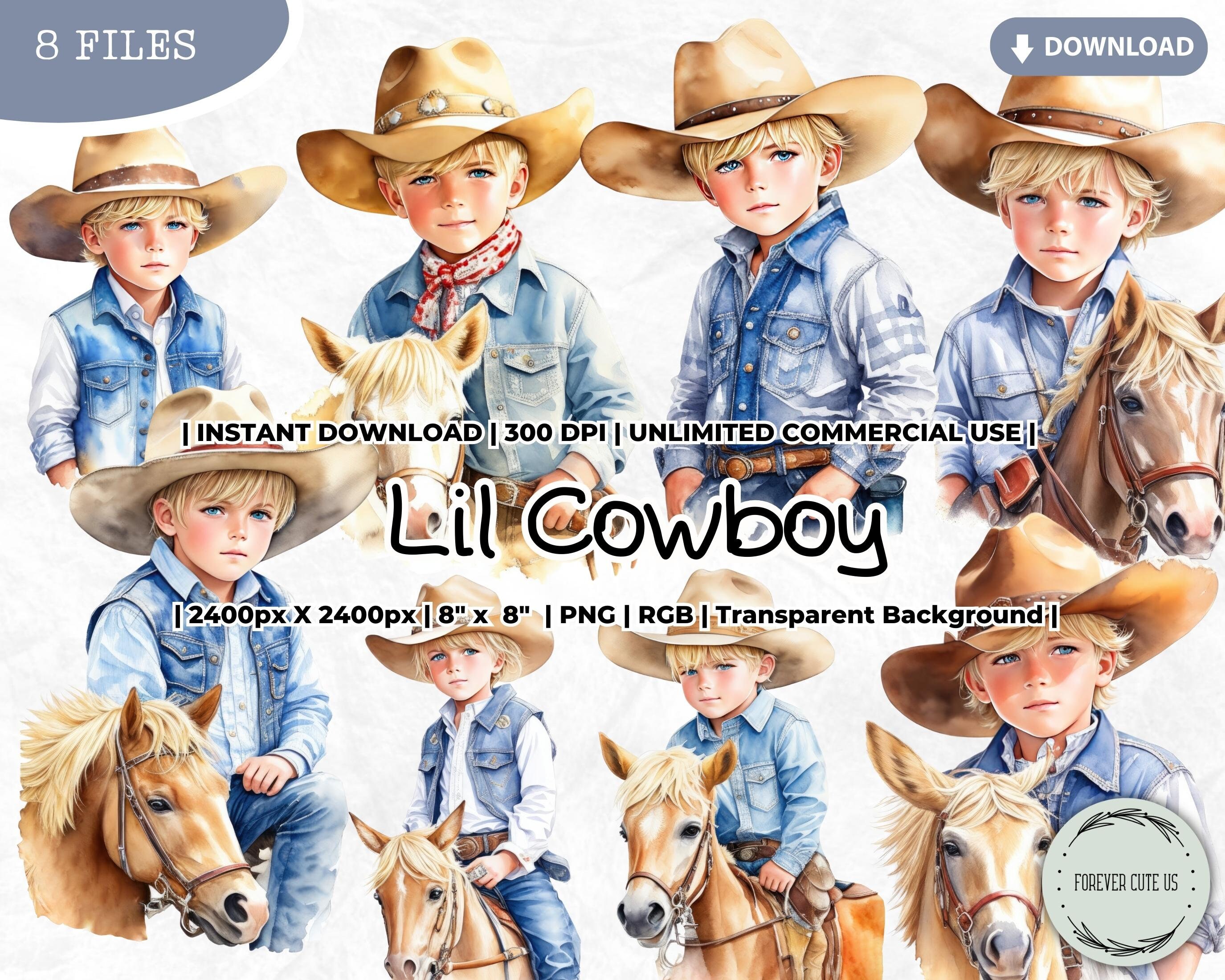 Lil Cowboy Clipart Bundle, Baby Cowboy Clipart, Watercolor Cowboy ...