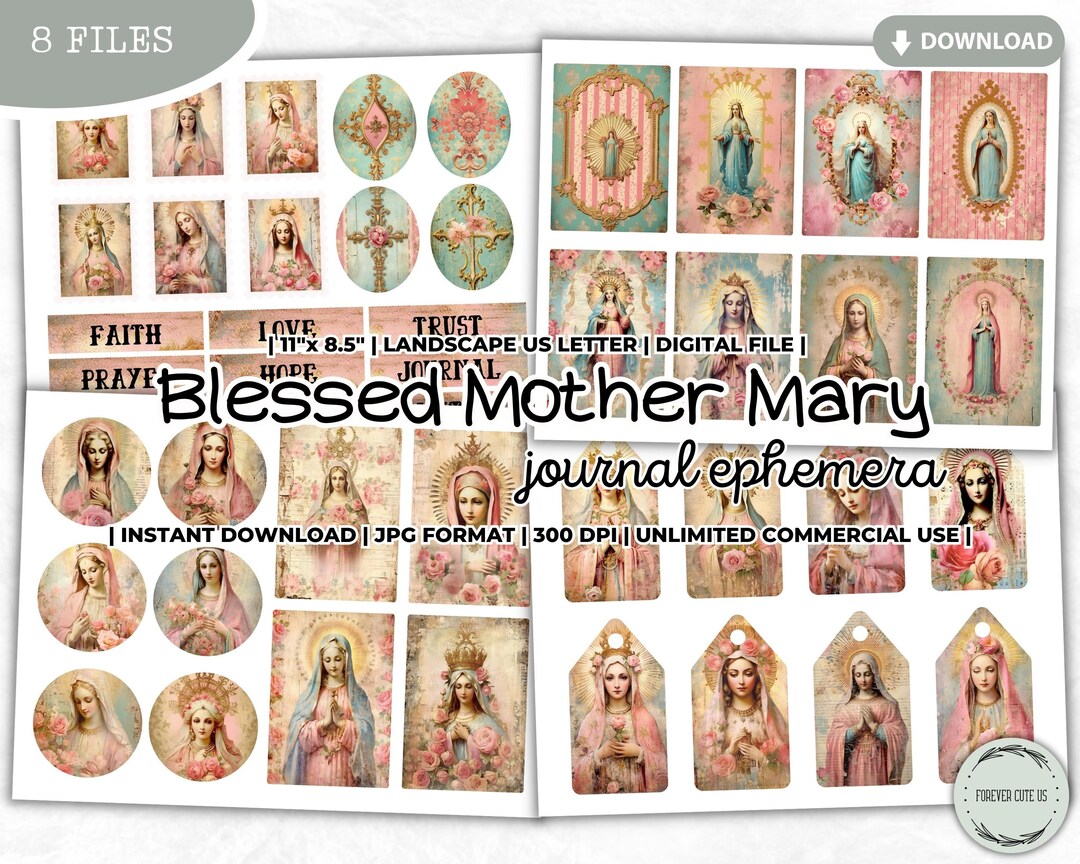 Blessed Mother Mary Junk Journal Tag, Label, Ephemera, Catholic, Prayer ...