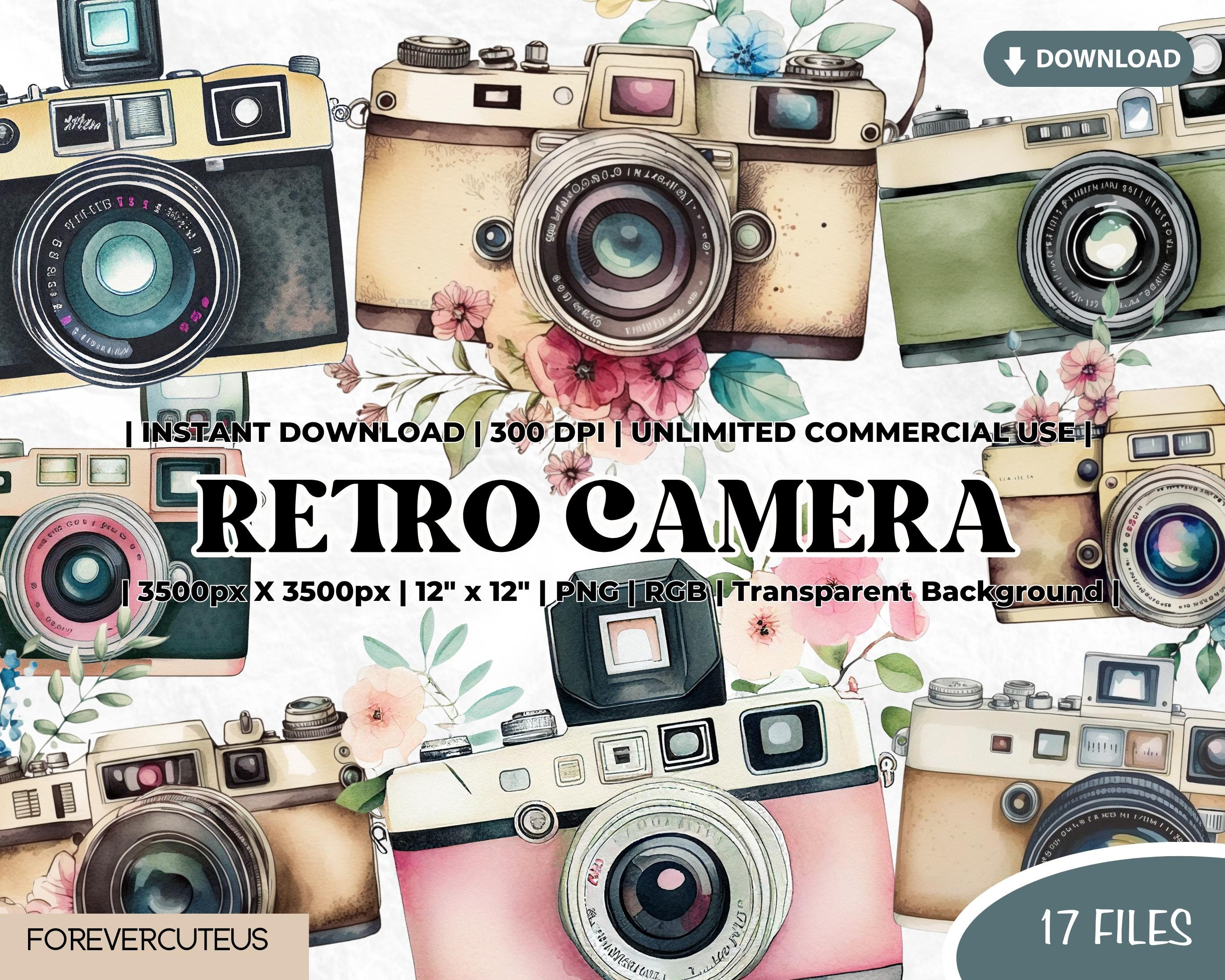 Retro Camera Clipart Vintage Camera Clipart Watercolor Retro - Etsy