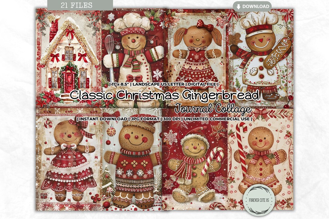 Classic Christmas Gingerbread Journal Collage, Traditional, Holidays ...