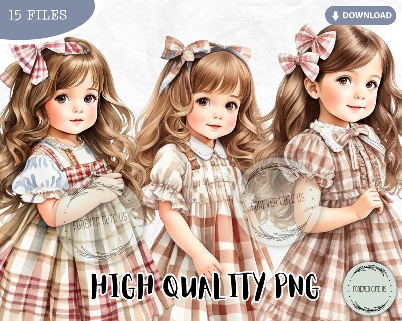 Brown Plaid Dress Little Girl Clipart Bundle Pumpkin Patch - Etsy