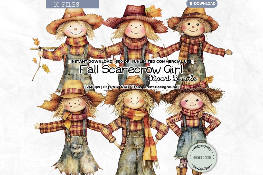 Fall Scarecrow Girl Clipart, Autumn, Harvest, Watercolor, Thanksgiving ...