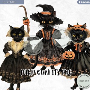 Spooky Halloween Black Cat Clipart Set, Witch, Pumpkin, Fall, Autumn ...