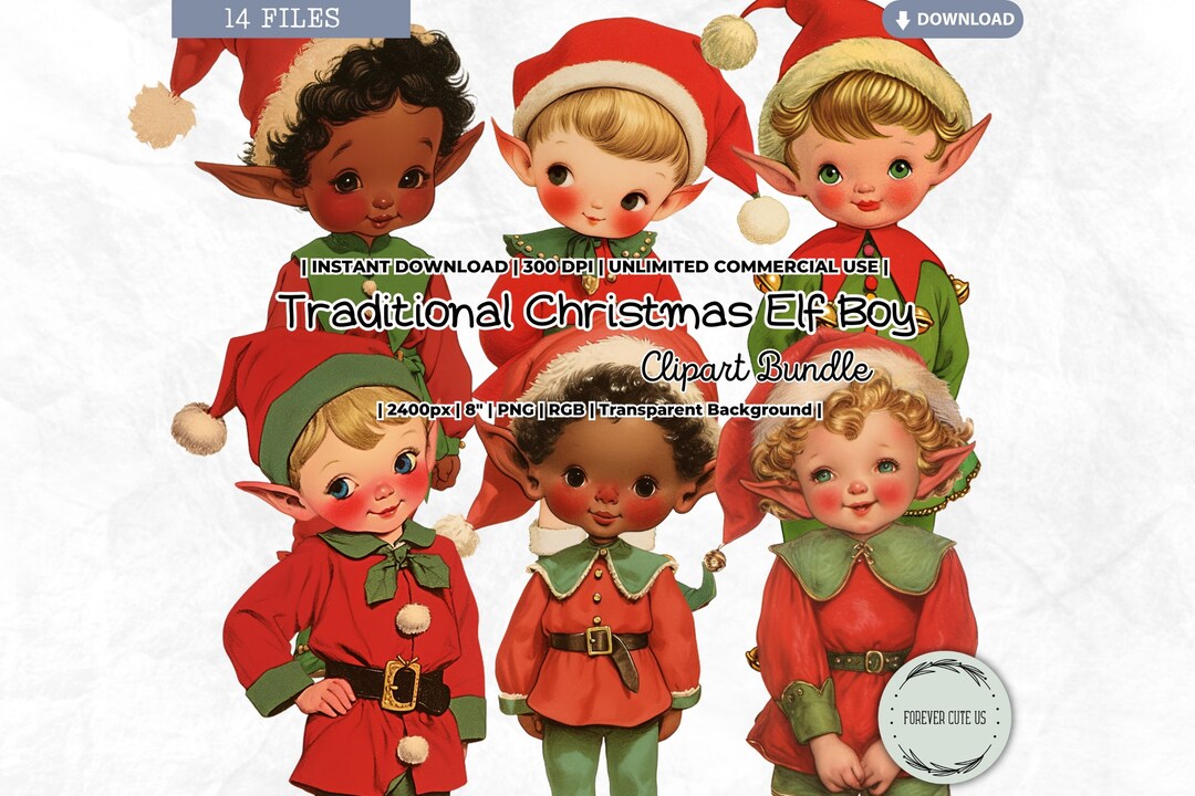 Traditional Christmas Elf Boy Clipart, Santa Helper, Classic Xmas ...