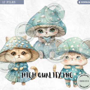 Cottagecore Cat Clipart, Kitten, Kitty, Mushroom, Fungi, Toadstool, Whimsical, Cottage, Woodland ...