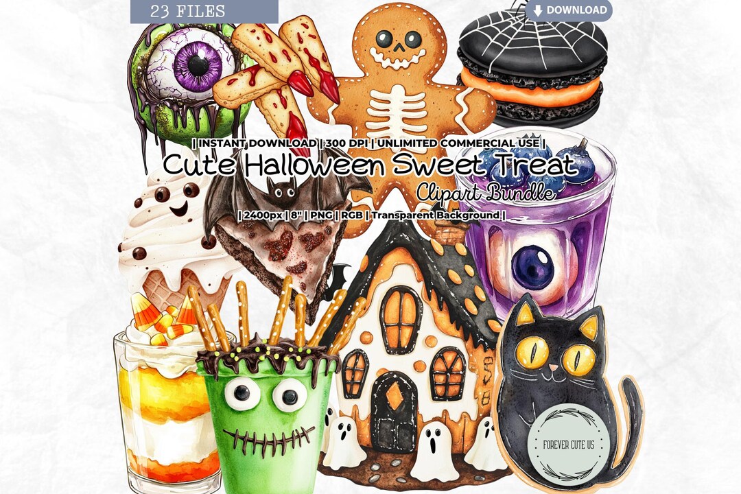 Cute Halloween Sweet Treat Clipart, Watercolor, Dessert, Ghost, Cookies ...