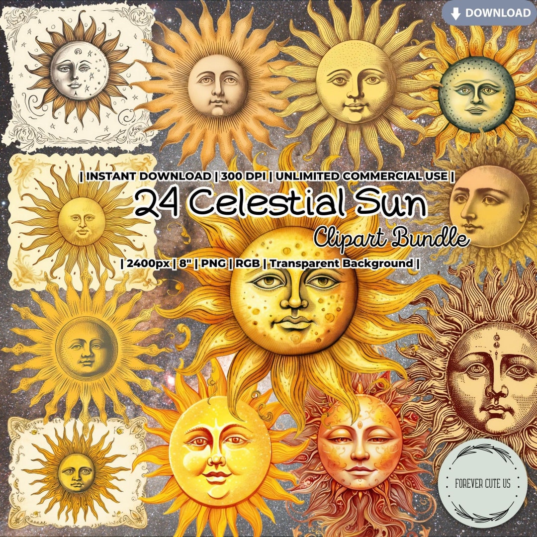 Celestial Sun Clipart, Sun Faces, Sunshine, Mystical, Vintage, Galaxy ...