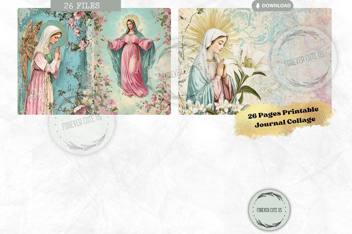 Mercy Mary Junk Journal Collage Sheet, Blessed Mother Mary Jesus ...