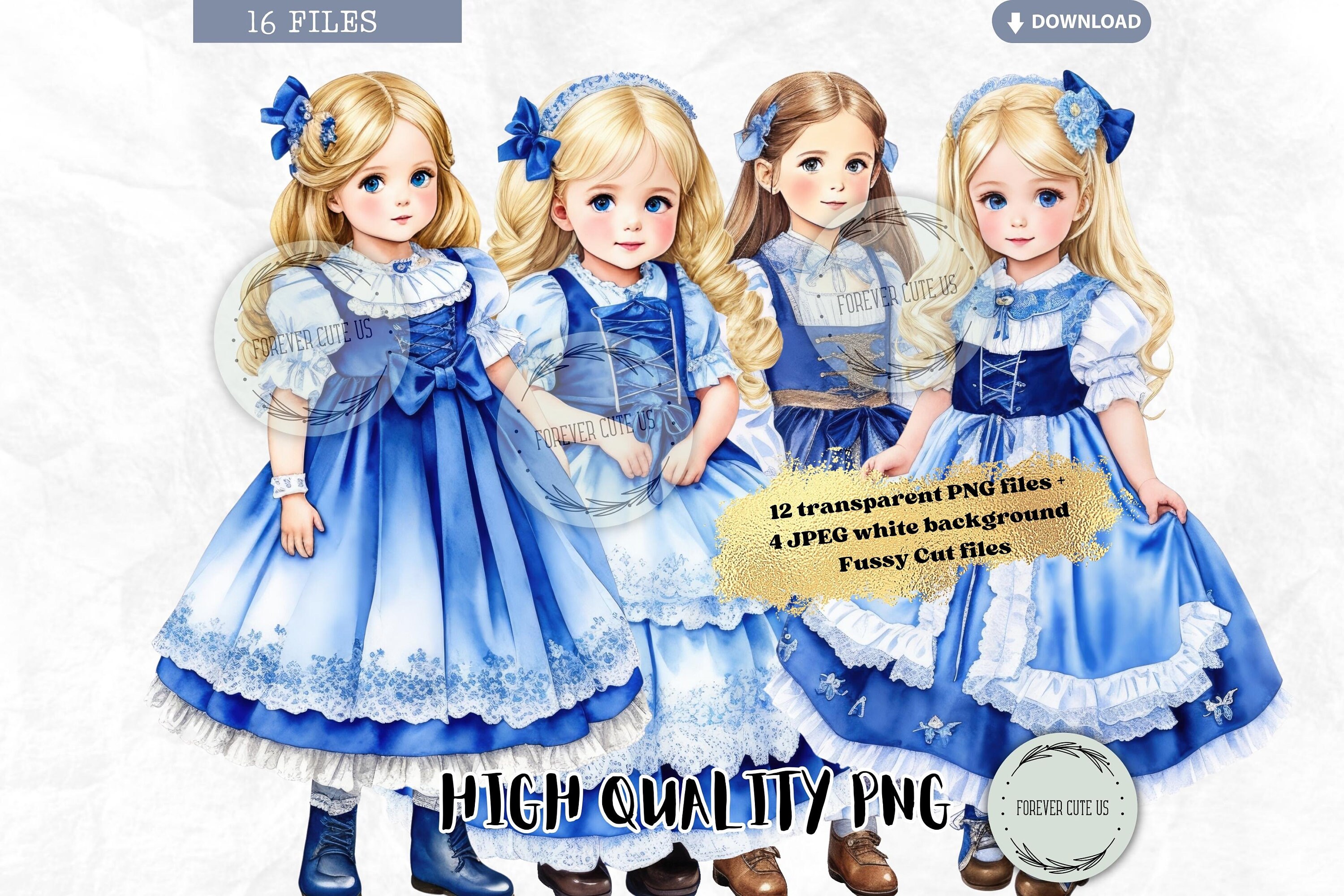 Blue Dirndl Dress Cute Girl Clipart Set, Traditional German ...