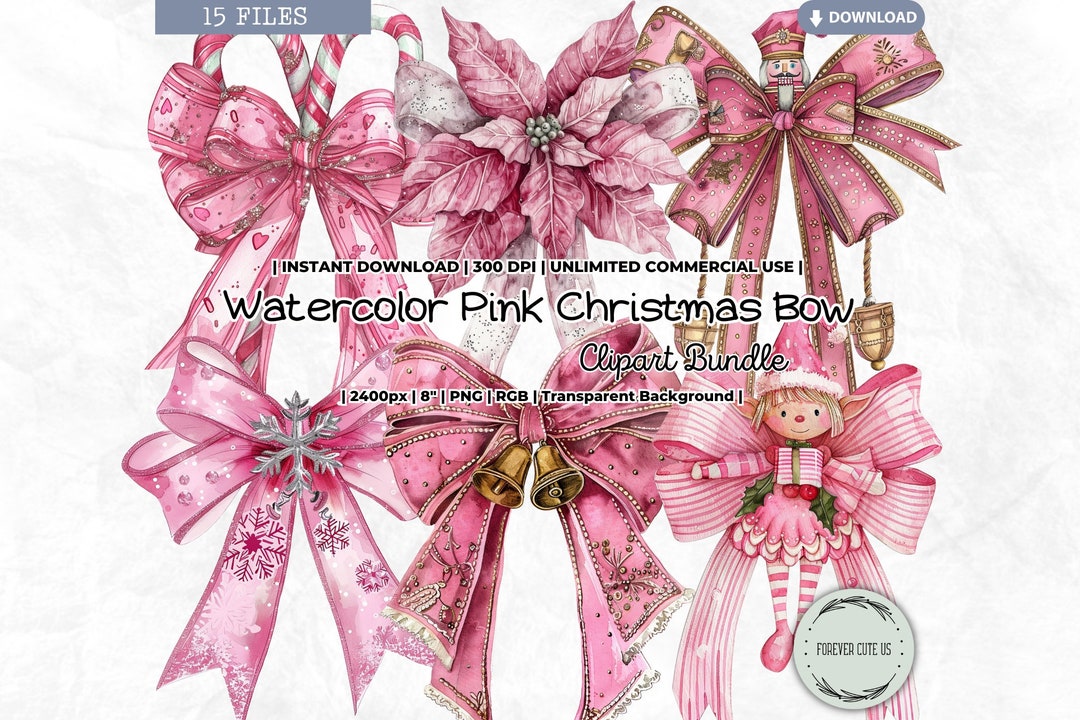 Watercolor Pink Christmas Bow Clipart, Pinkmas Clipart, Pink Winter ...