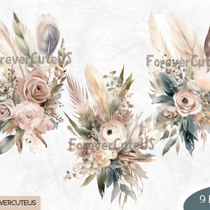 Boho Flower Clipart, Boho Floral Bouquets in PNG Format Instant ...