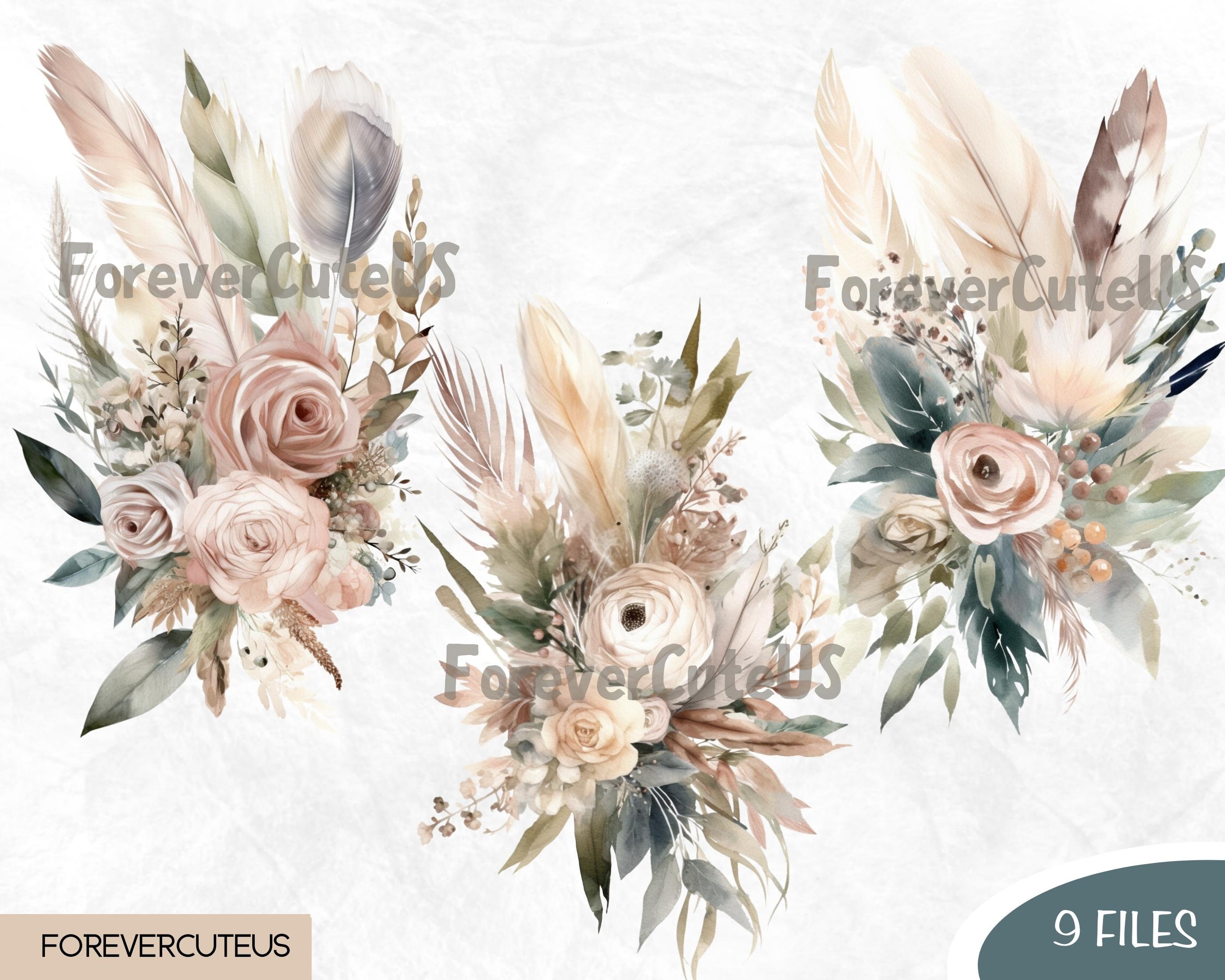 Boho Flower Clipart Boho Floral Bouquets in PNG Format - Etsy