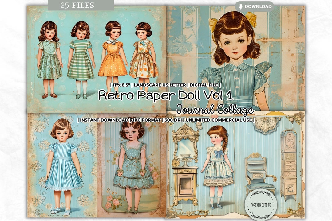 Retro Paper Doll Journal Collage Sheet, Vintage Paper Doll Images ...