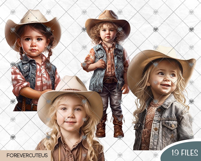Little Cowgirl Clipart Bundle, Cowboy Girl Clipart, Watercolor Cowgirl ...