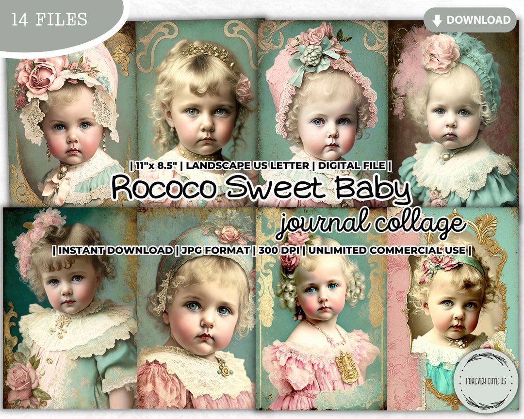 Rococo Sweet Baby Junk Journal Collage Sheet, Victorian Era, Shabby ...