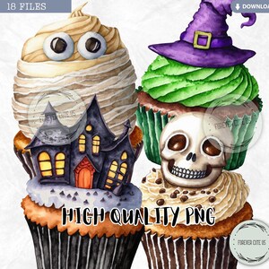 Halloween Cupcake Clipart Set, Witch, Spooky, Spider, Bat, Ghost, Mummy ...