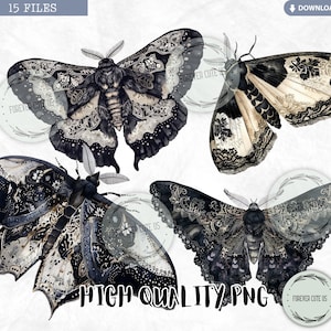 Gothic Moth Clipart, Watercolor, Black, Dark, Goth, Brooch, Lace ...