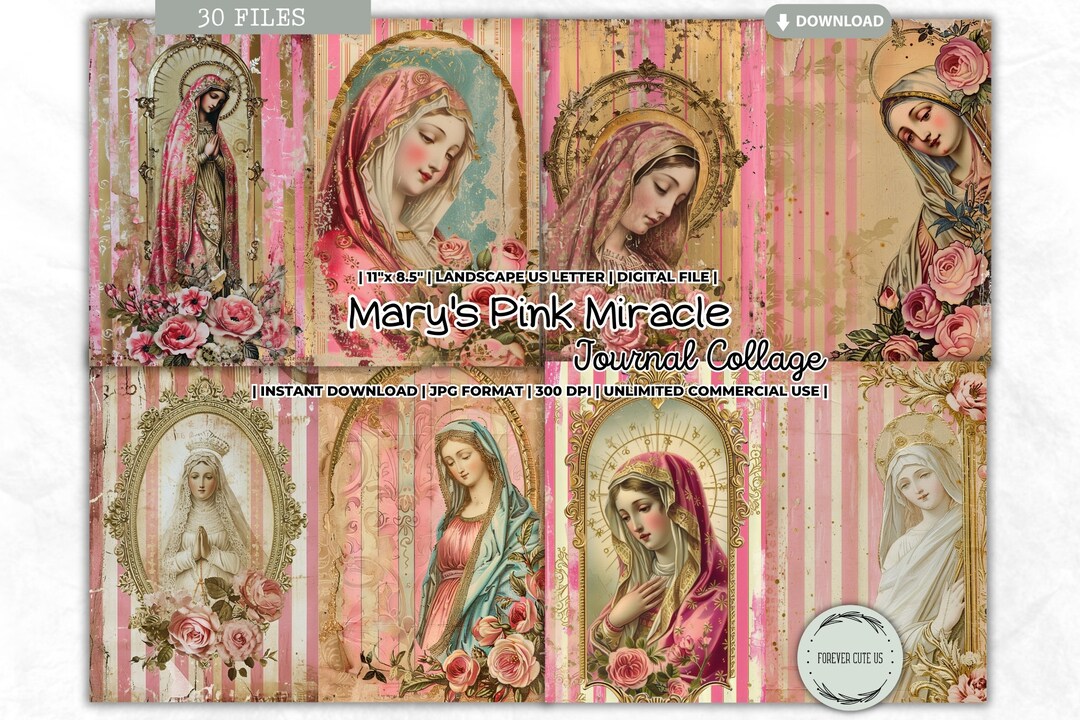 Mary's Pink Miracle Journal Collage Sheet, Mother Mary, Virgin Mary ...