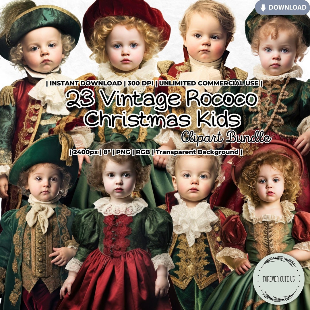 Vintage Rococo Christmas Kids Clipart Bundle, Holidays, Winter, Boy ...