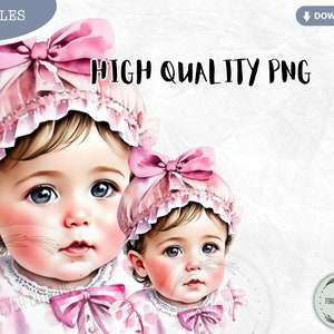Vintage Baby Girl Clipart, Watercolor Baby Shower Nursery PNG Digital ...