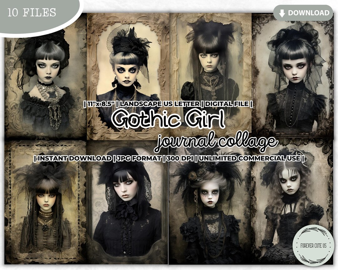 Gothic Girl Junk Journal Collage Sheet, Witch, Goth Girl, Dark ...