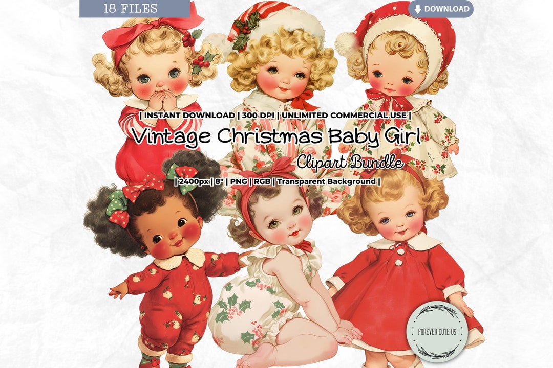 Vintage Christmas Baby Girl Clipart, Santa Hat, Little Baby, Infant ...